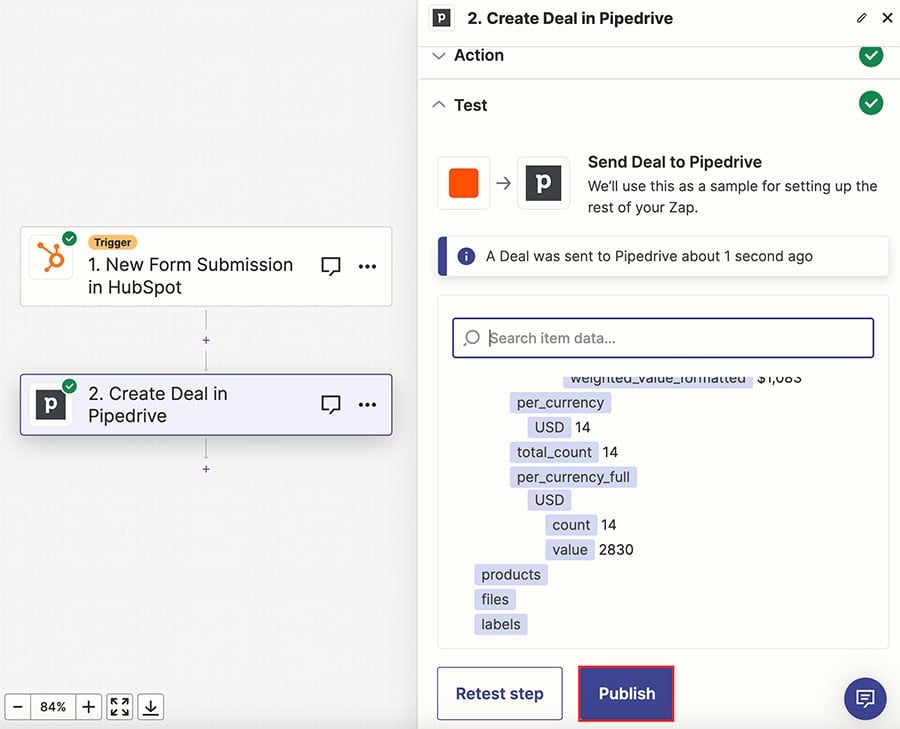 Zapier: creating new Pipedrive deals from HubSpot form submissions - Knowledge Base | Pipedrive
